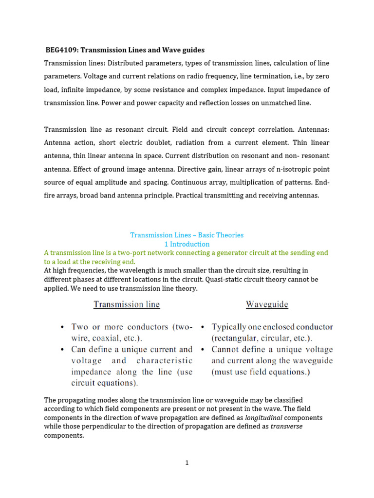 Transmission Lines Notes FM | PDF | Transmission Line | Antenna (Radio)