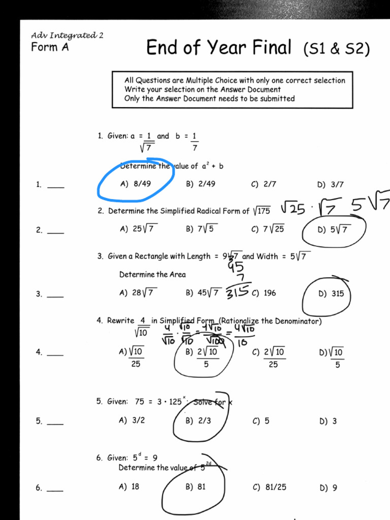 AdvIM2 End of Year Final (Form A) | PDF