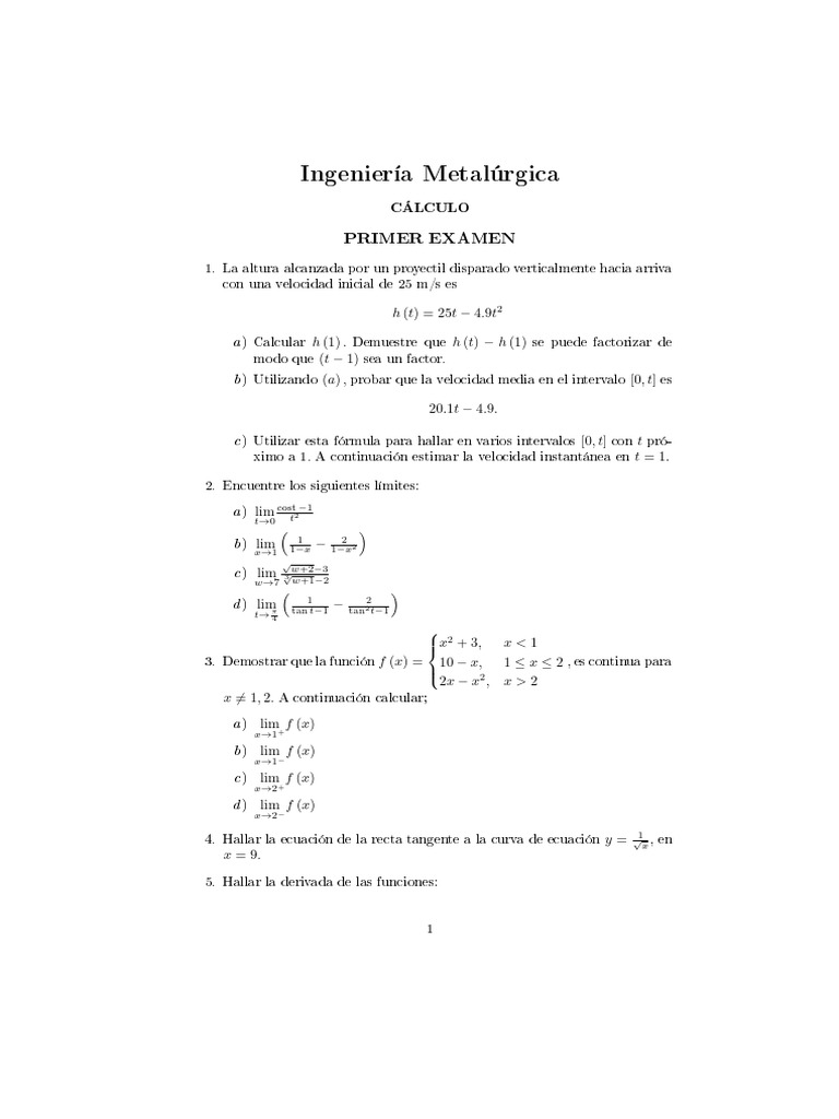 Ingeniería Metalúrgica: Primer Examen | PDF | Geometría analítica | Objetos matemáticos