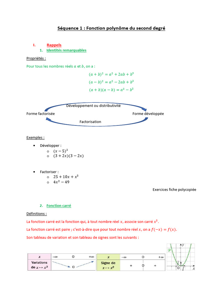 Sequence 1 - Fonction Polynome Du Second Degre | PDF Sequence 1 - Fonction Polynome Du Second Degre | PDF