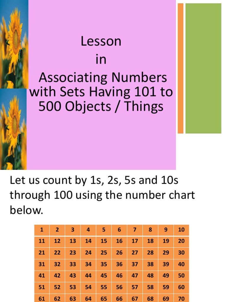 Lesson 1 Associating Numbers With Sets Having 101-500 Objects Orthings ...