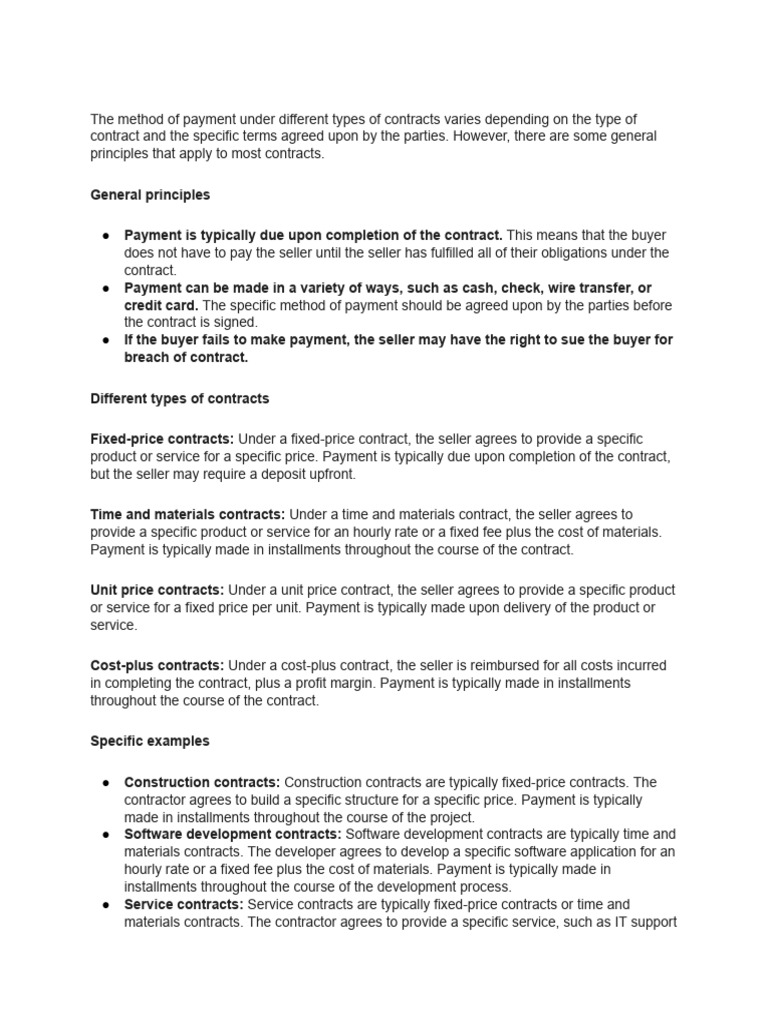 Notes On Method of Payment Under Different Types of Contracts. | PDF ...