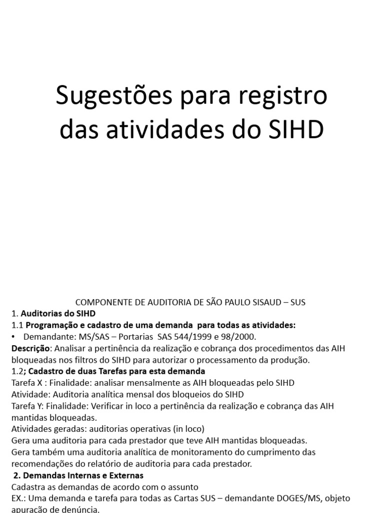 Auditoria e Registro de AIH no SIHD | PDF | Histórico médico | Infarto ...