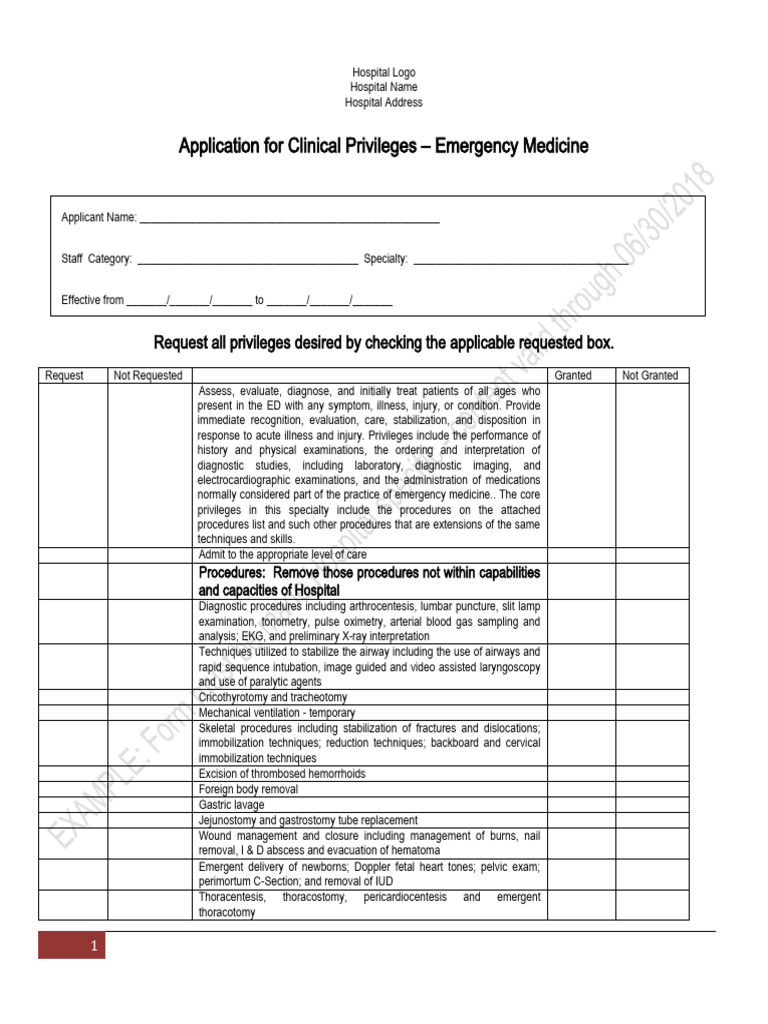 Emergency Medicine Privilege Form | PDF | Medical Ultrasound | Physical ...