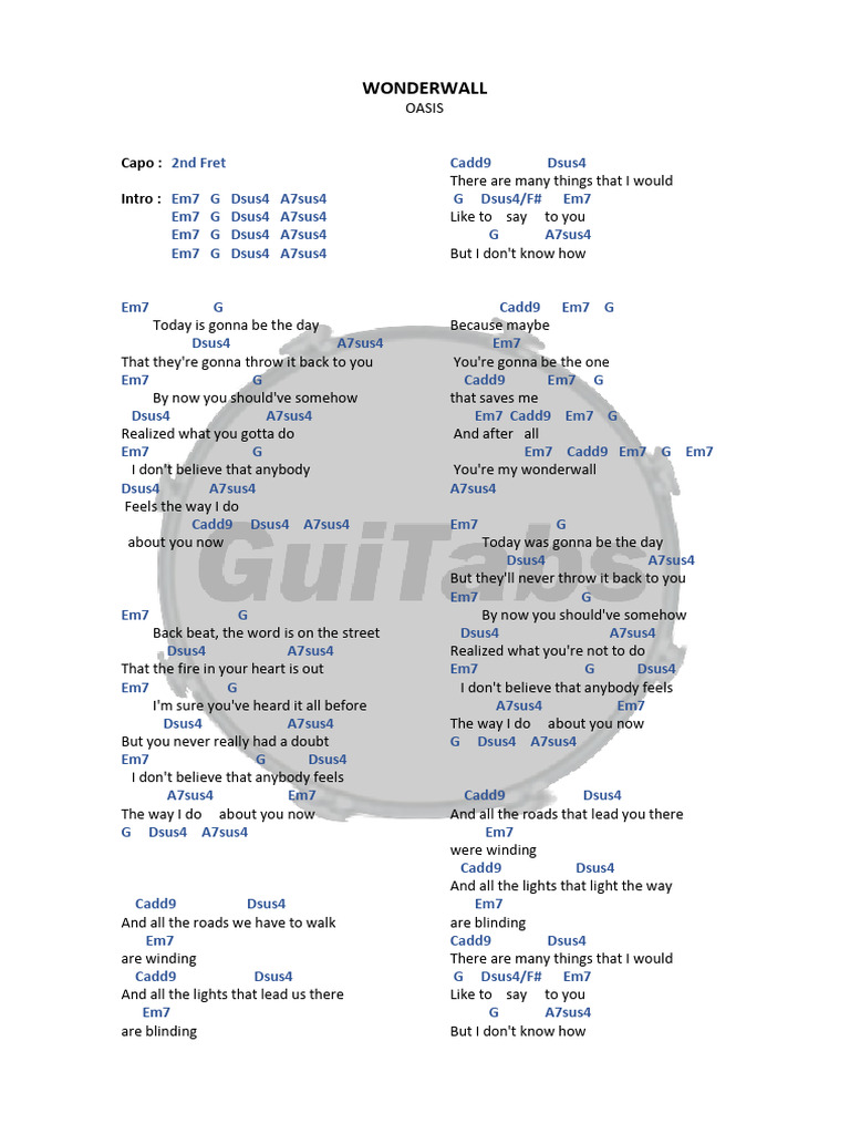 Wonderwall - Lyrics & Chords | PDF