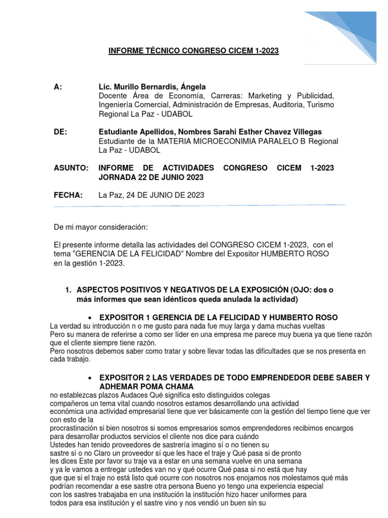 Sarahi Chavez Informe Técnico 1-2023 | PDF