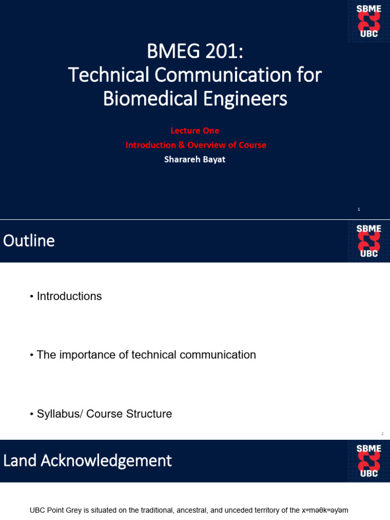BMEG 201 Technical Communication For Biomedical Engineers Lecture 1-Course Intro | PDF ...
