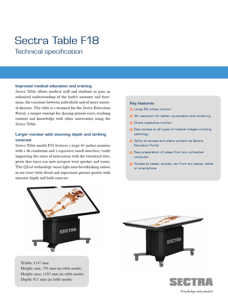 Technical Specification Sectra Table f18 1.0 | PDF