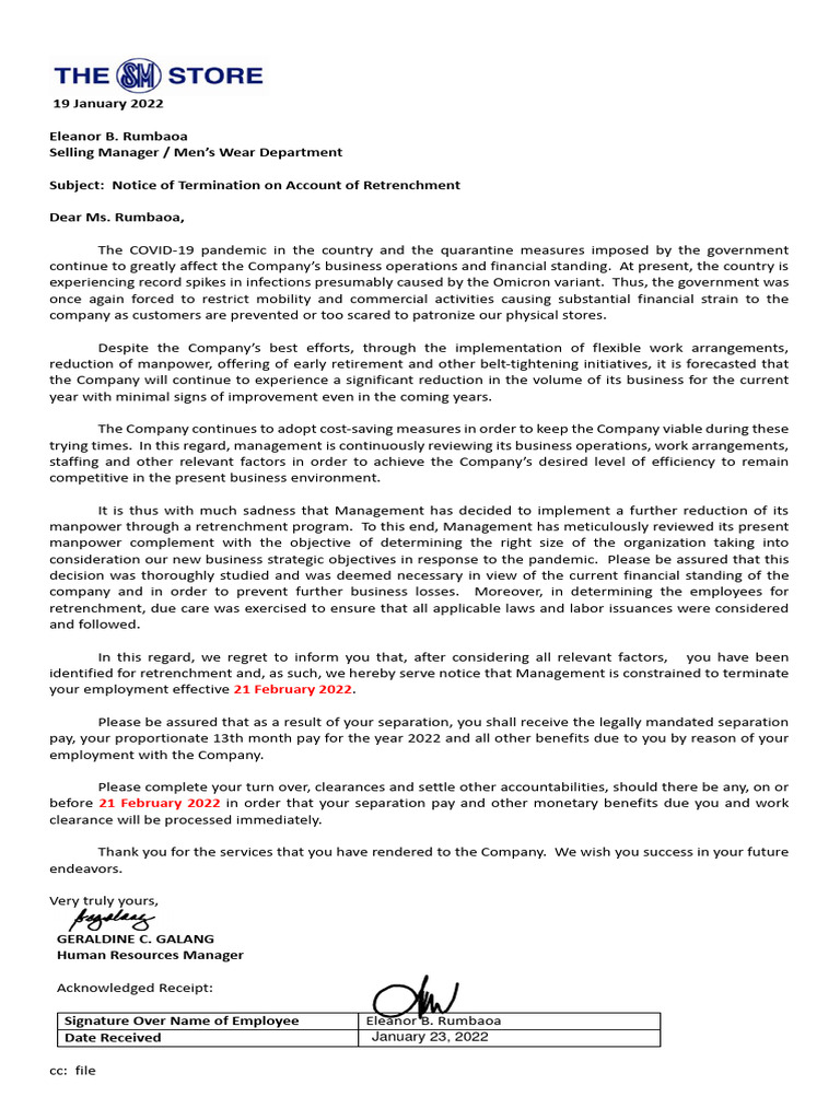 Notice of Retrenchment | PDF
