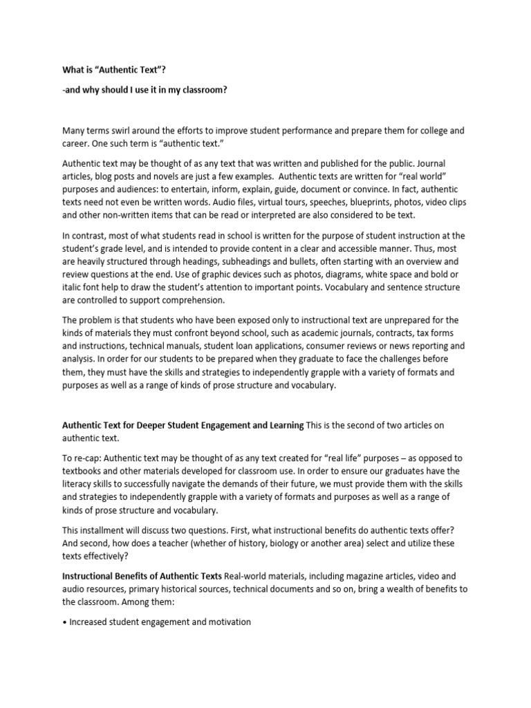 Authentic Text | PDF | Learning | Human Communication