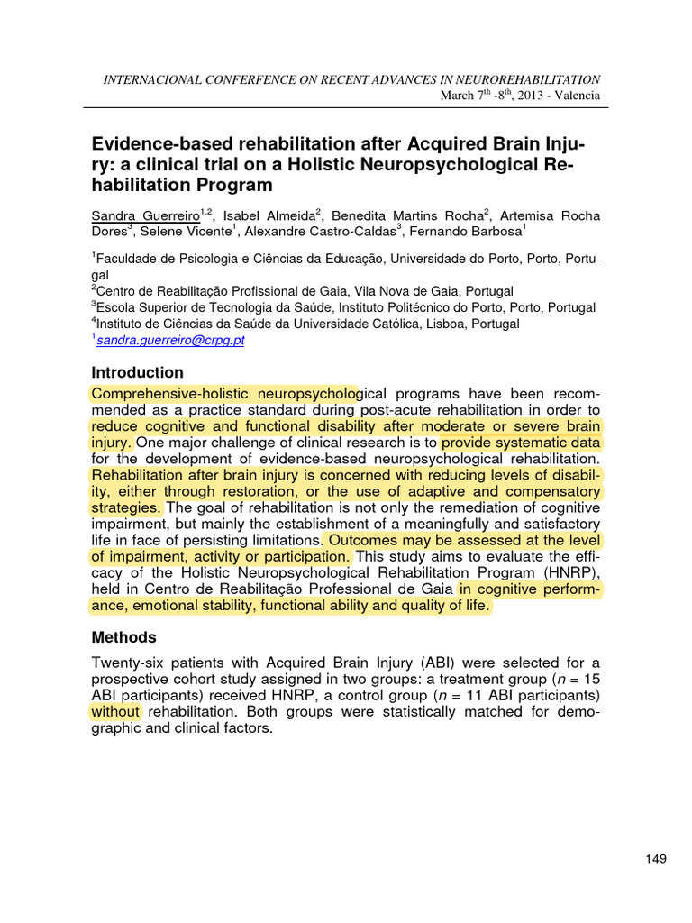 Guerreiro (2013) Evidence-Based Rehabilitation After Acquired Brain Injury | Download Free PDF ...