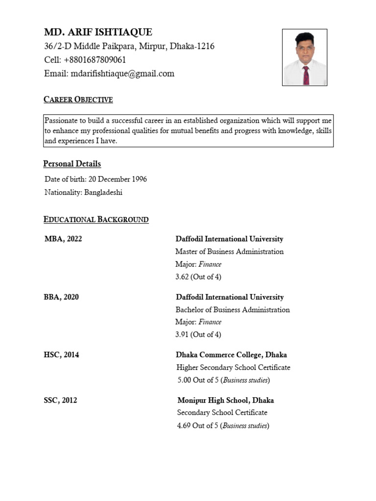 CV - Md. Arif Ishtiaque | PDF