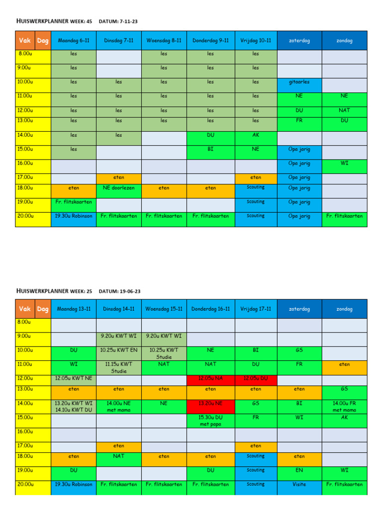 Huiswerkplanner Thias PWW 1 H2 | PDF