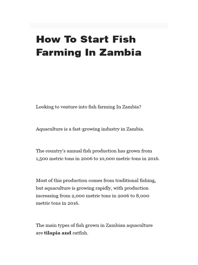 Starting Fish Farming in Zambia Guide | PDF | Aquaculture | Aquarium