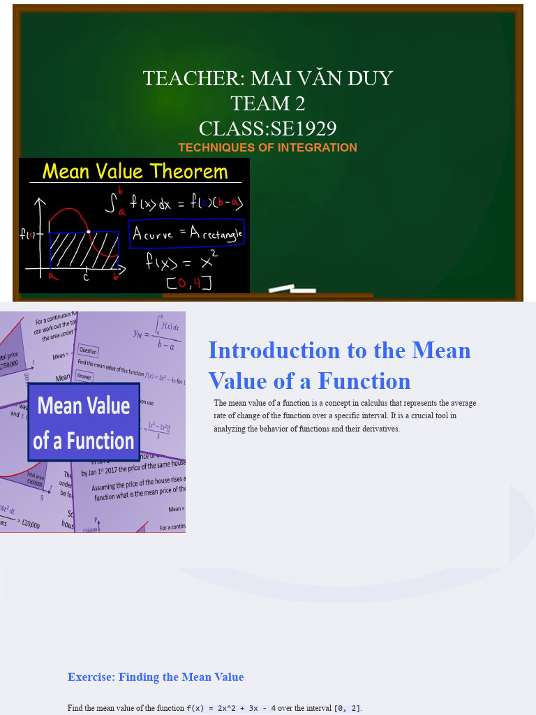 Teacher: Mai Văn Duy Team 2 CLASS:SE1929: Techniques of Integration | Download Free PDF ...