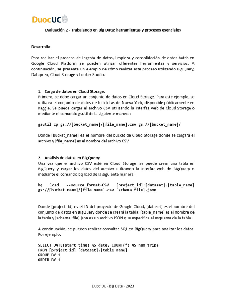 Big Data - Evaluación 2 - Desarrollo | PDF | Computación en la nube | SQL