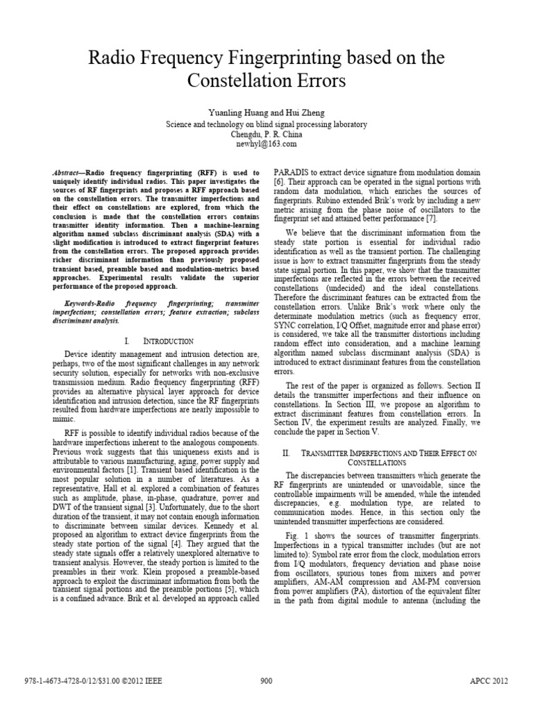 Radio Frequency Fingerprinting Based On The Constellation Errors | PDF