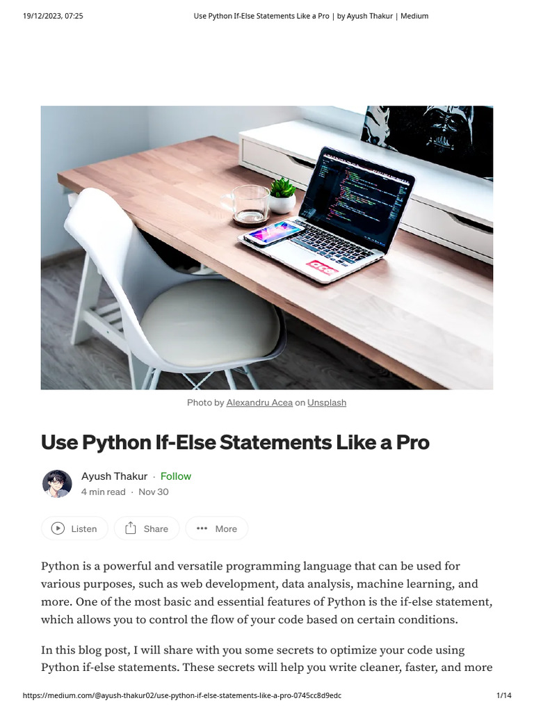 Use Python If-Else Statements Like A Pro - by Ayush Thakur - Medium | PDF | Computer Programming ...