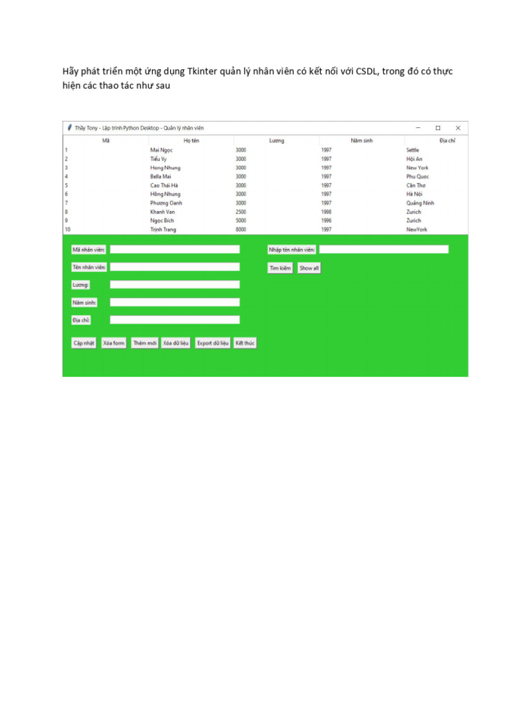 BT Tong Hop Tkinter Database | PDF