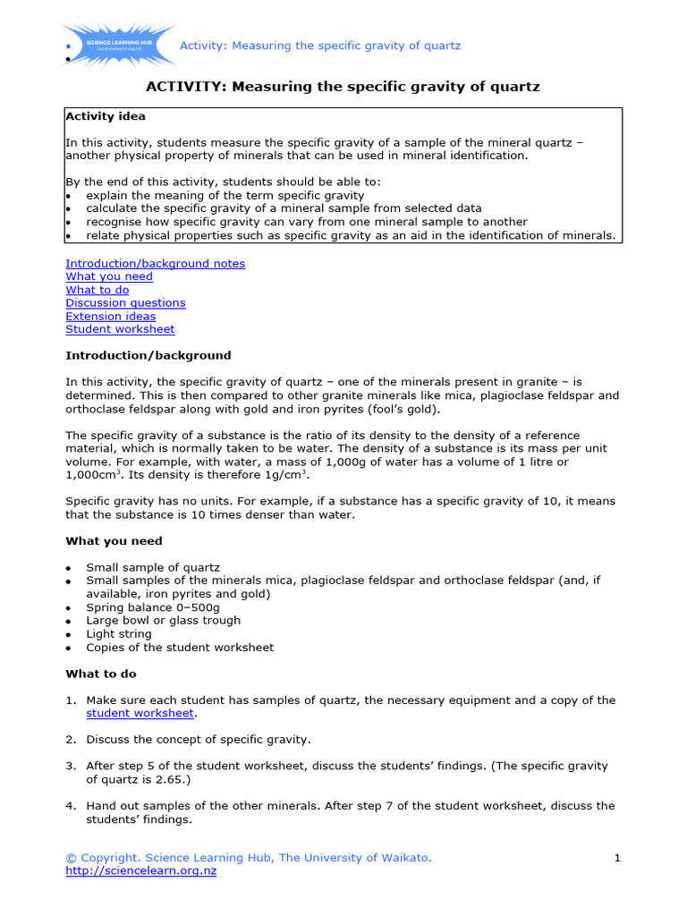 Measuring Quartz Specific Gravity | PDF | Social Science