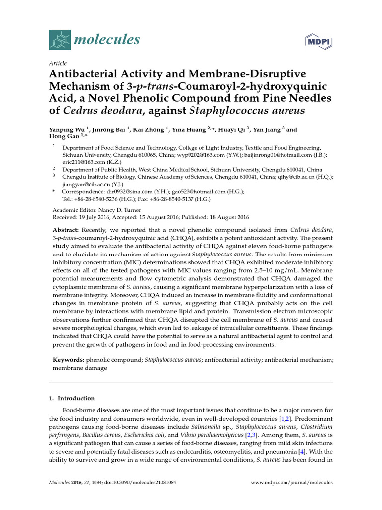 Antibacterial Activity and Membrane-Disruptive Mechanism of 3-P-Trans ...