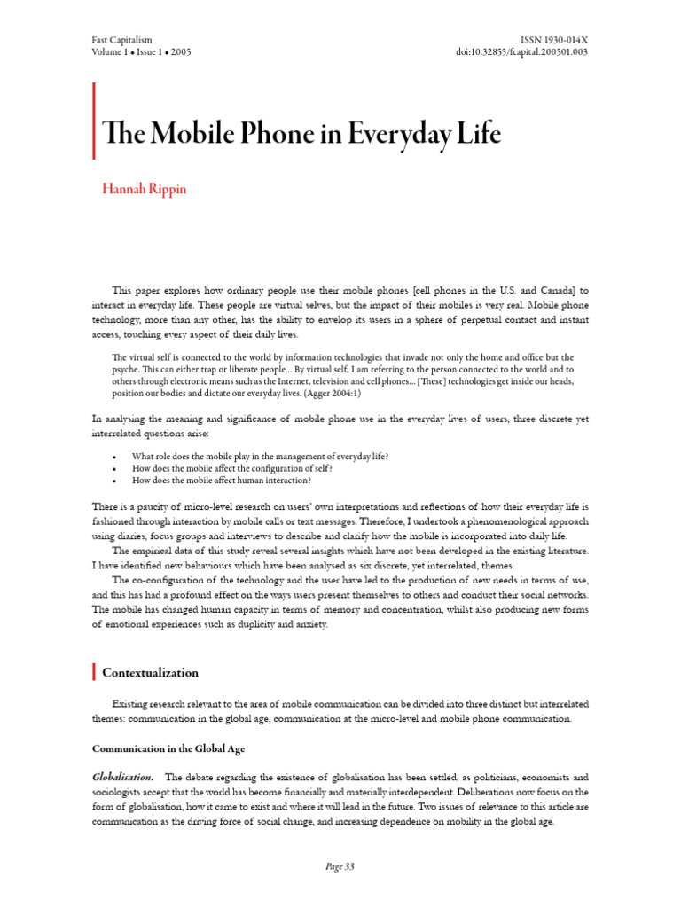 The Mobile Phone in Everyday Life | PDF | Globalization | Text Messaging