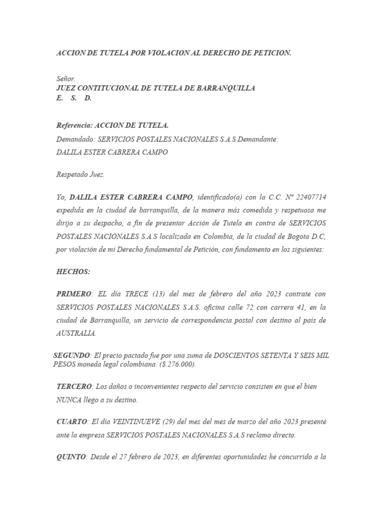 Tutela 472 | PDF | Petición | Colombia