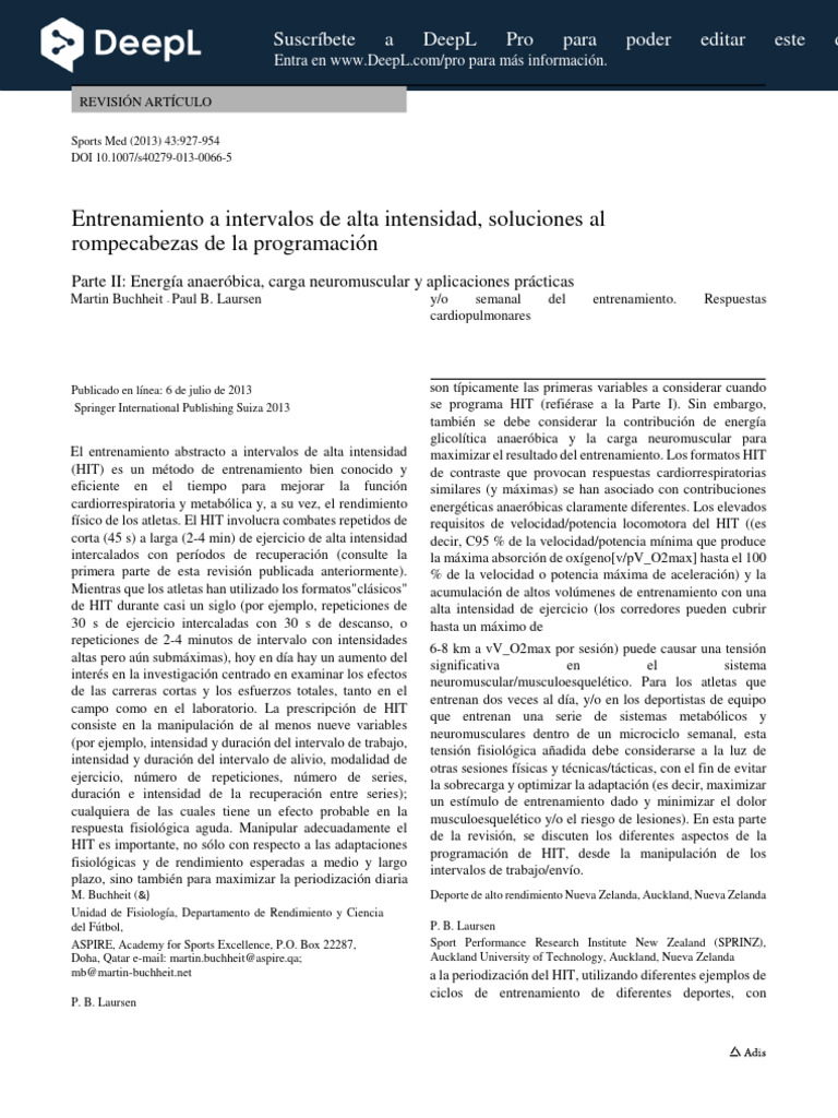 Entrenamiento Intervalos Alta Intensidad - Bucheit | PDF