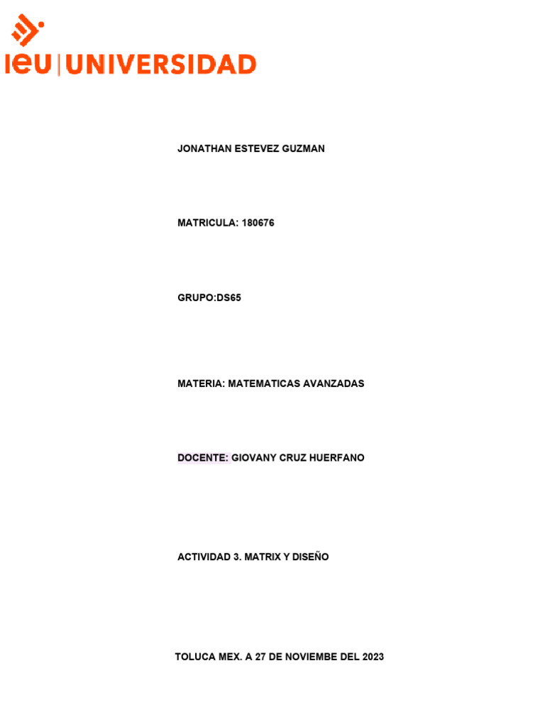 Actividad 3 Matrix y Diseno Jonathan Estevez Guzman | PDF