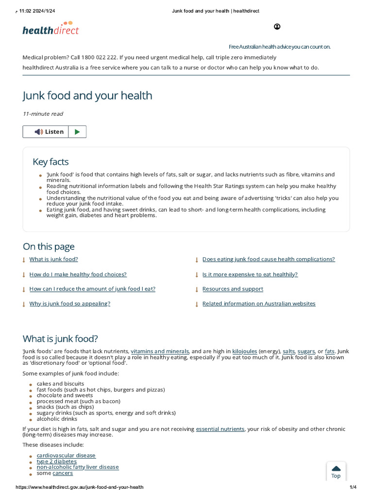 Junk Food and Your Health | PDF