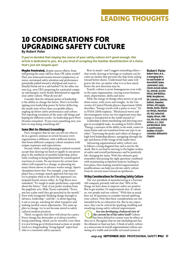 10 Considerations For Upgrading Safety Culture: Leading Thoughts | PDF ...