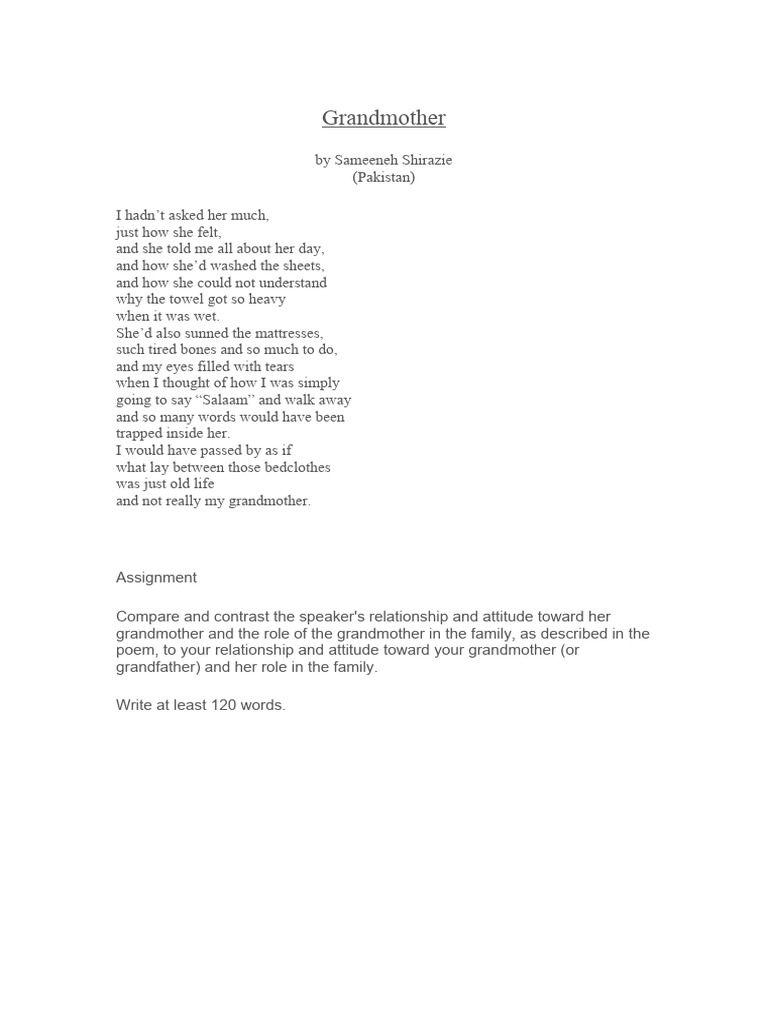 Grandmother Poem by Sameeneh Shirazie | PDF