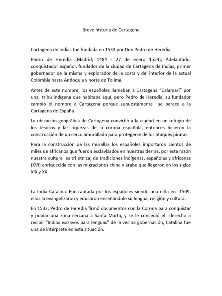 Breve Historia de Cartagena y Mapa de Colombia | PDF