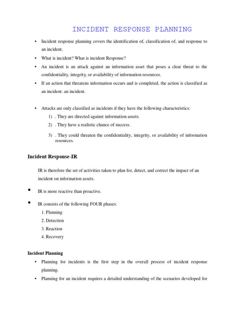 Incident Response Planning | Download Free PDF | Incident Management ...