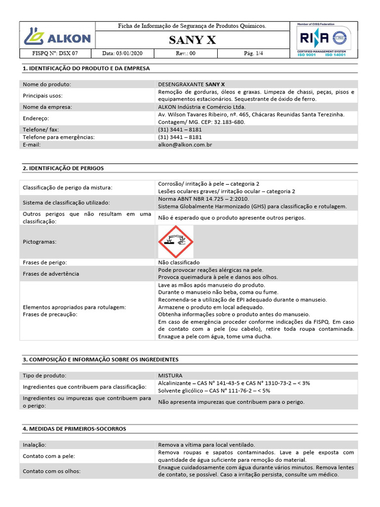 Fisqp - Desengraxante Sany X | PDF | Química