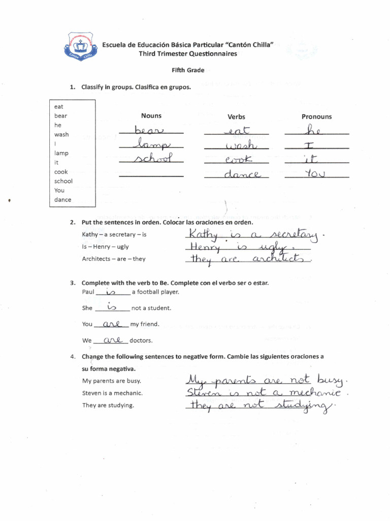 5to - Inglés Cuestionario - 3T | PDF