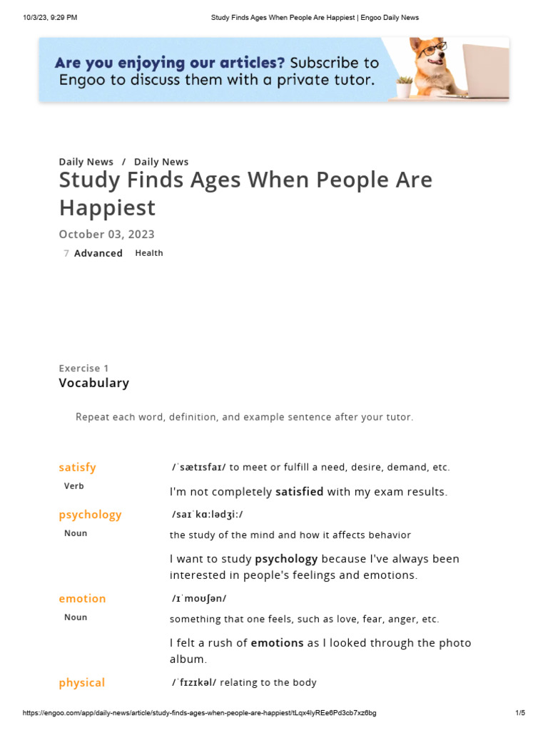 Study Finds Ages When People Are Happiest | PDF | Happiness | Affect ...