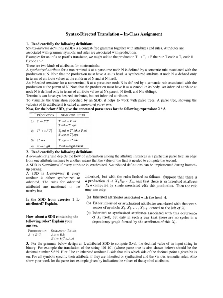 Syntax-Directed Translation - In-Class Assignment: A Dependency Graph | PDF | Parsing ...