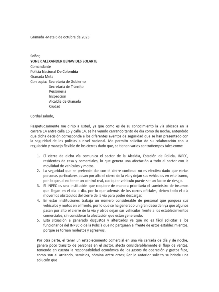 Solicitud Cierre de La Via | PDF Solicitud Cierre de La Via | PDF