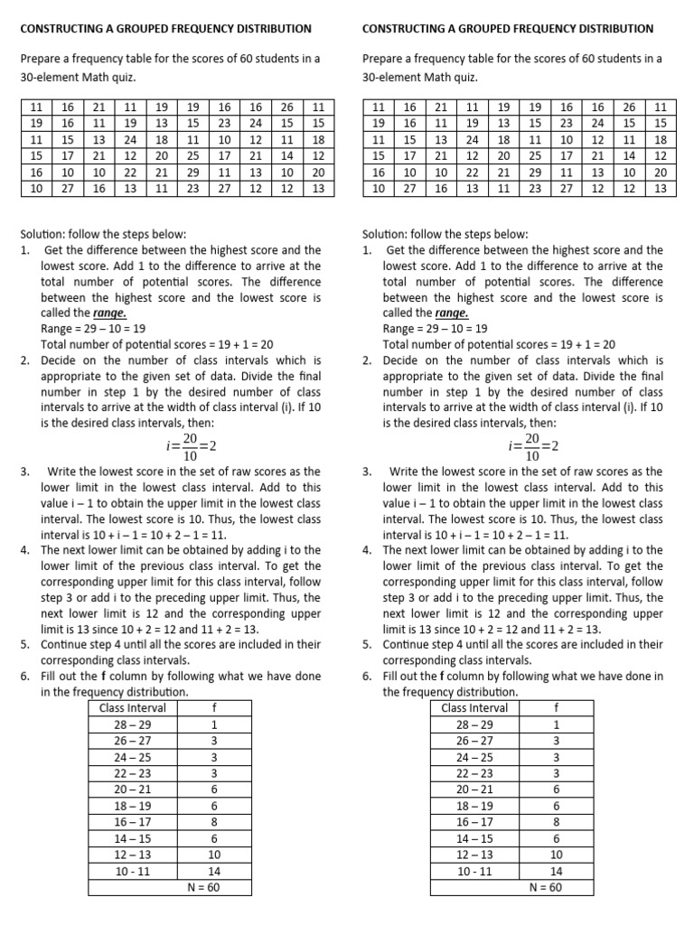 Constructing A Grouped Frequency Distribution | PDF | Interval (Music) | Applied Mathematics