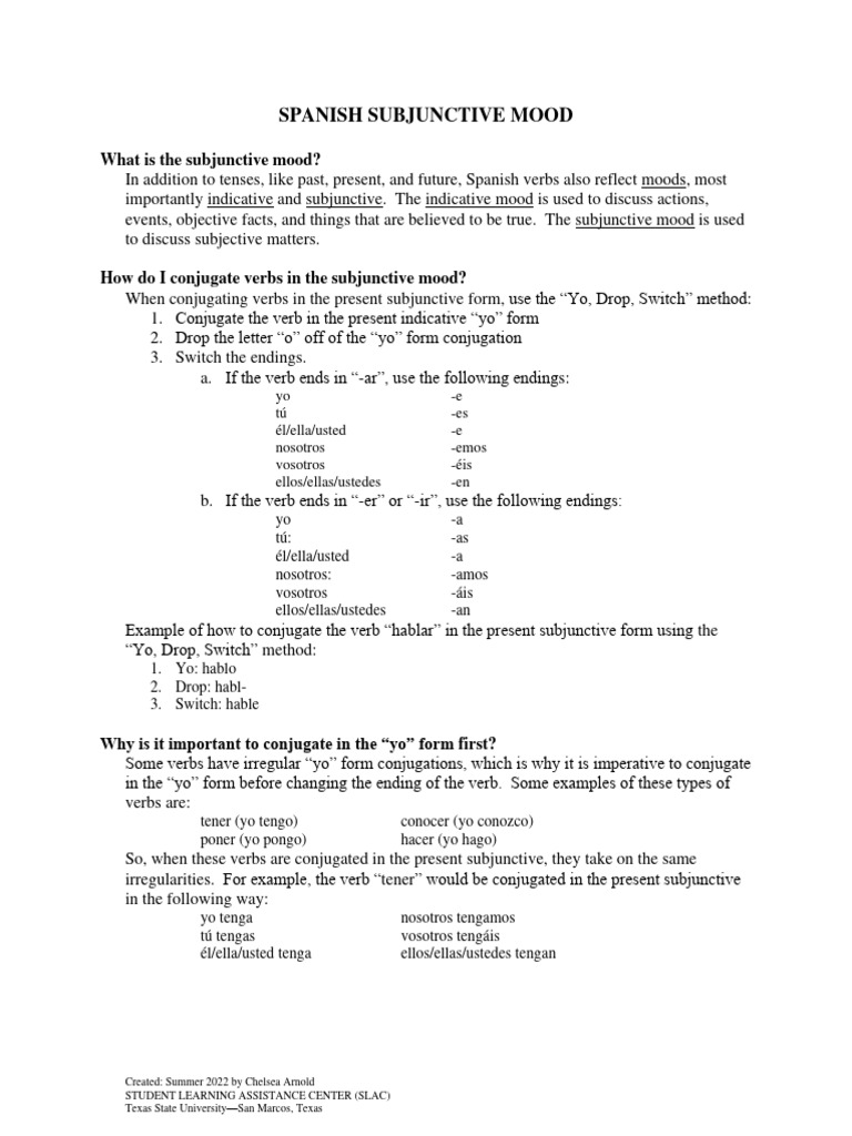 Spanish Subjunctive Mood | PDF | Grammatical Conjugation | Verb