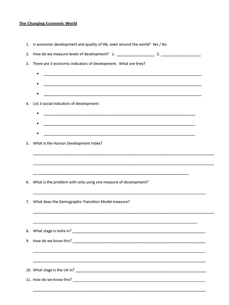 Changing Economic World Qu Sheet | PDF | Economies