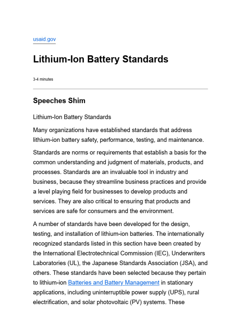 Lithium-Ion Battery Standards | PDF | Rechargeable Battery | Lithium ...
