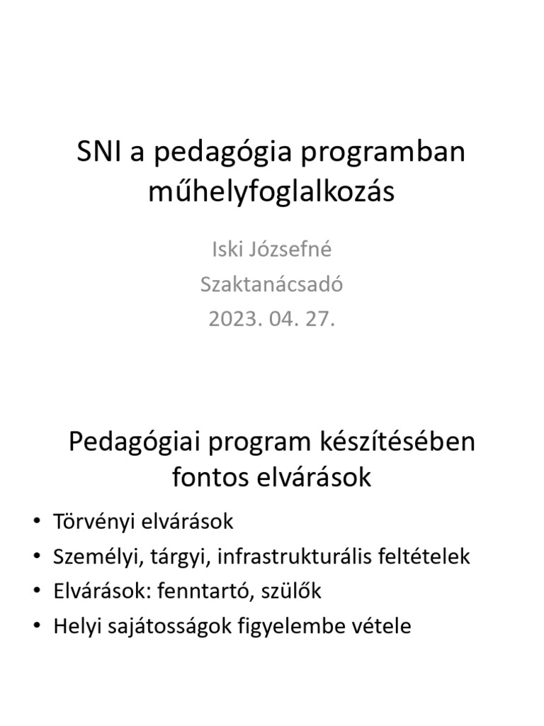 SNI Az Óvodai Pedagógiai Program | PDF