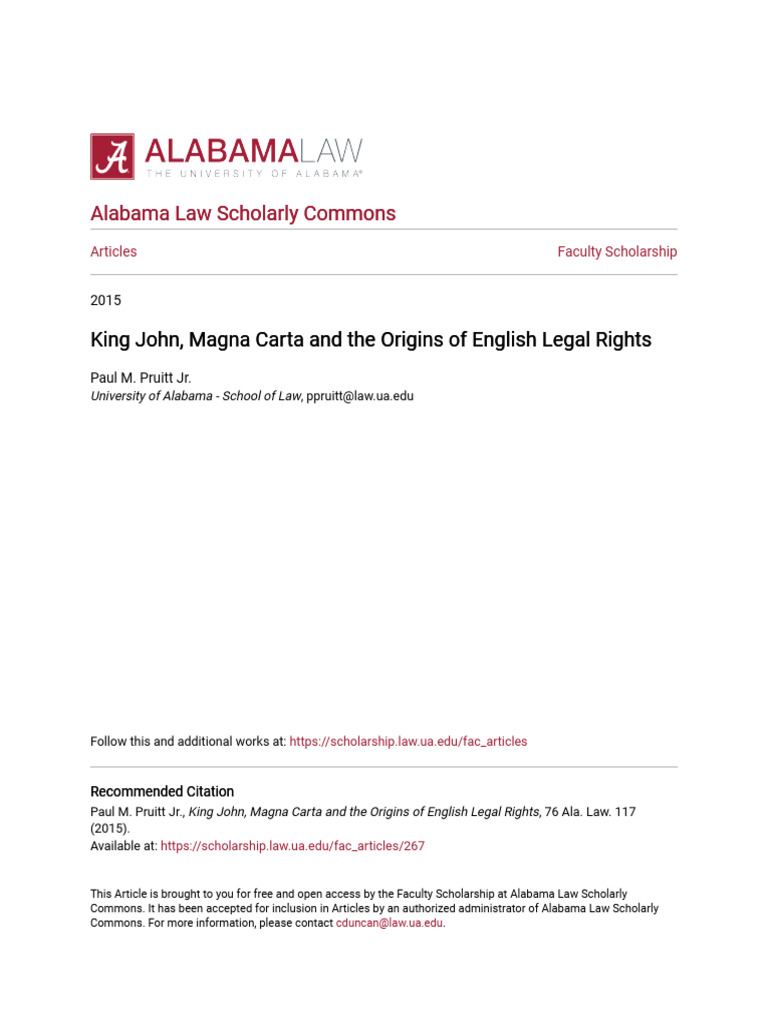 King John Magna Carta and The Origins of English Legal Rights | PDF ...