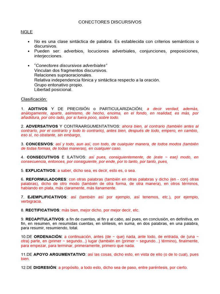Conectores Discursivos | PDF | Adverbio | Oración (Lingüística)