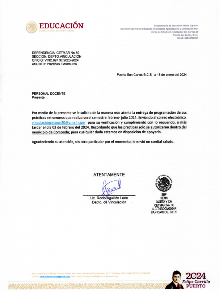 Oficio para Entrega de Practicas Extramuros | PDF