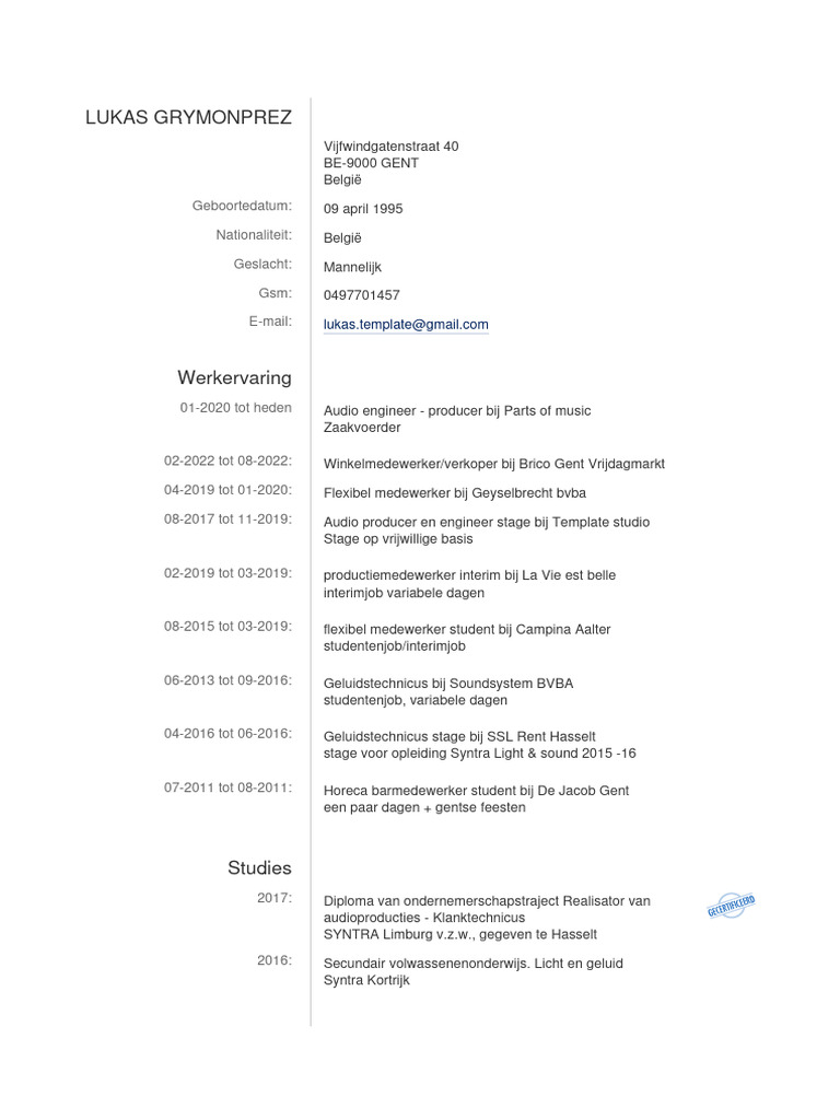 CV LUKAS GRYMONPREZ | PDF