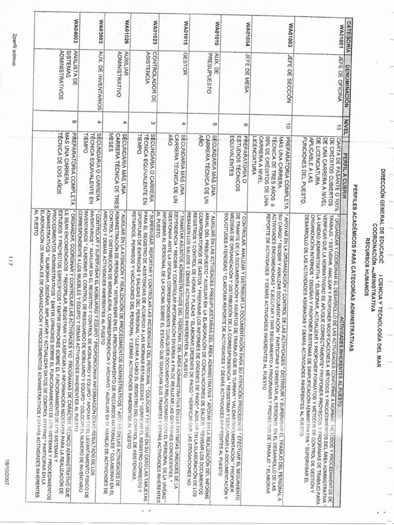 Perfiles Academicos para Categorias Administrativas | PDF