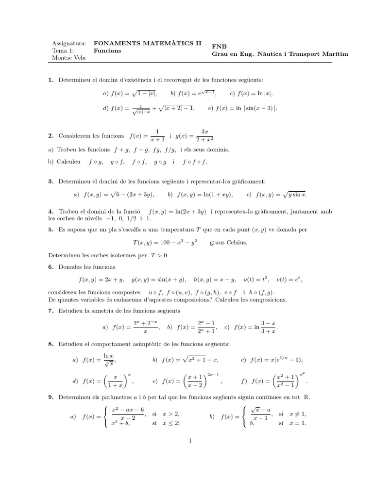 FM2 Prob Tema 1 Funcions | PDF